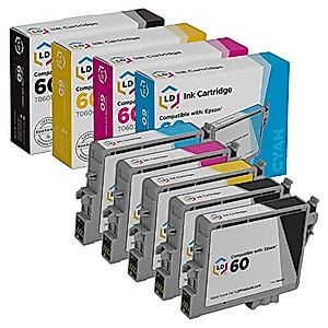 LD Products Remanufactured Ink Cartridge Replacement for Epson 60 T060 (2 Black, 1 Cyan, 1 Magenta, 1 Yellow, 5-Pack)