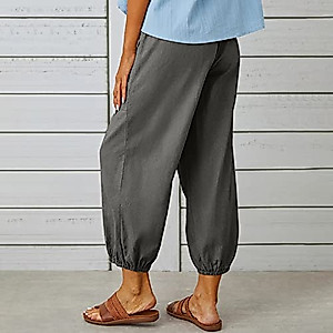 Womens Casual Capri Pants Elastic Waist Drawstring Summer Lounge Baggy Trousers Cinch Bottom Lantern Ankle Pants with Pockets