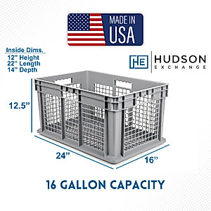 Hudson Exchange 24 x 16 x 12 (3 Pack) Mesh Straight Wall Handled Storage Container Tote, Gray