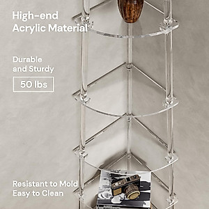 CRTERICX Acrylic Corner Bookshelf, 61" H, 5-Tier Clear Ladder Bookcase for Small Spaces, Multipurpose Corner Shelf for Living Room, Bathroom, Office