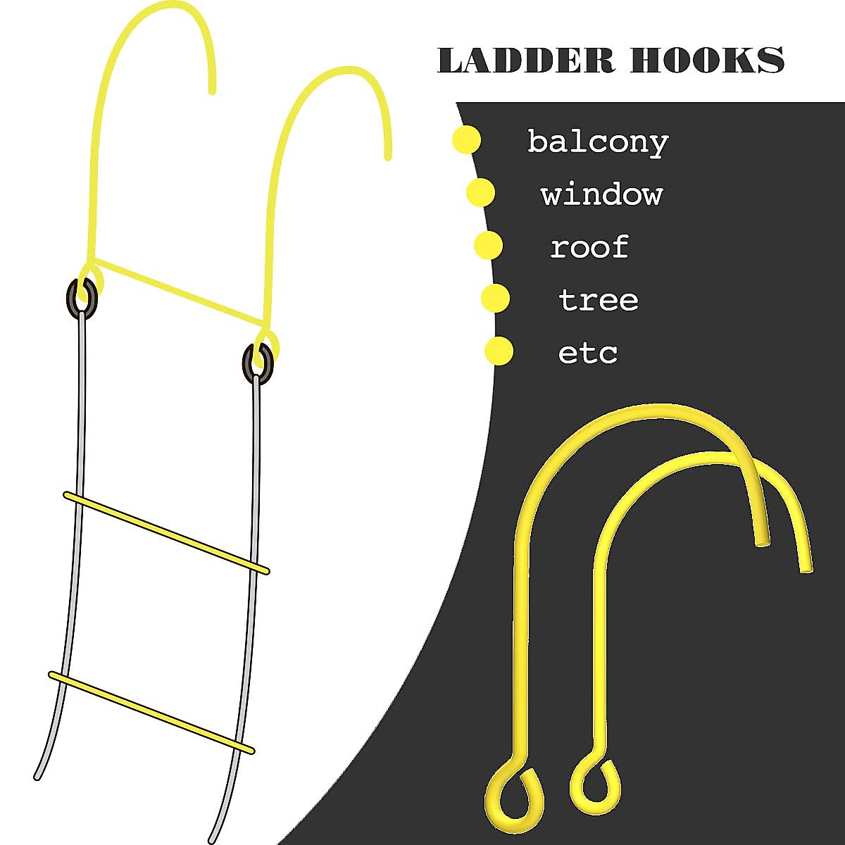 ISOP Window Hooks for Fire Escape Ladders, 2 Hooks |Iron Hooks for Rescue Rope Ladder, Emergency Hook Set Fits Most Windows - Great with Mounting Clips or Deployment Ladders - Durable & Portable