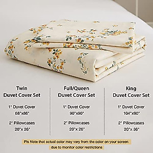 EAVD Yellow Botanical Floral Duvet Cover Queen Soft Cotton Reversible Floral Bedding Sets Full Aesthetic 1 Botanical Duvet Cover with 2 Pillowcases Chic Garden Flower Bedding Sets for Girls Women