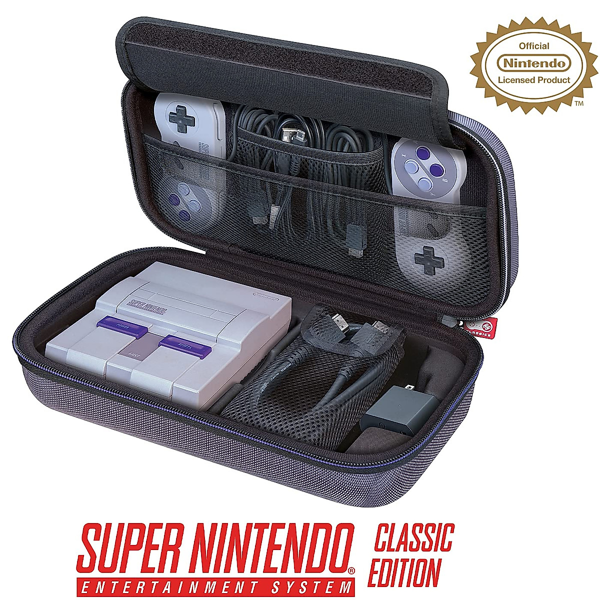 Officially Licensed Nintendo Super Nintendo Classic Entertainment System Carrying Case – Protective Deluxe Travel System Case – Grey Ballistic Nylon Exterior