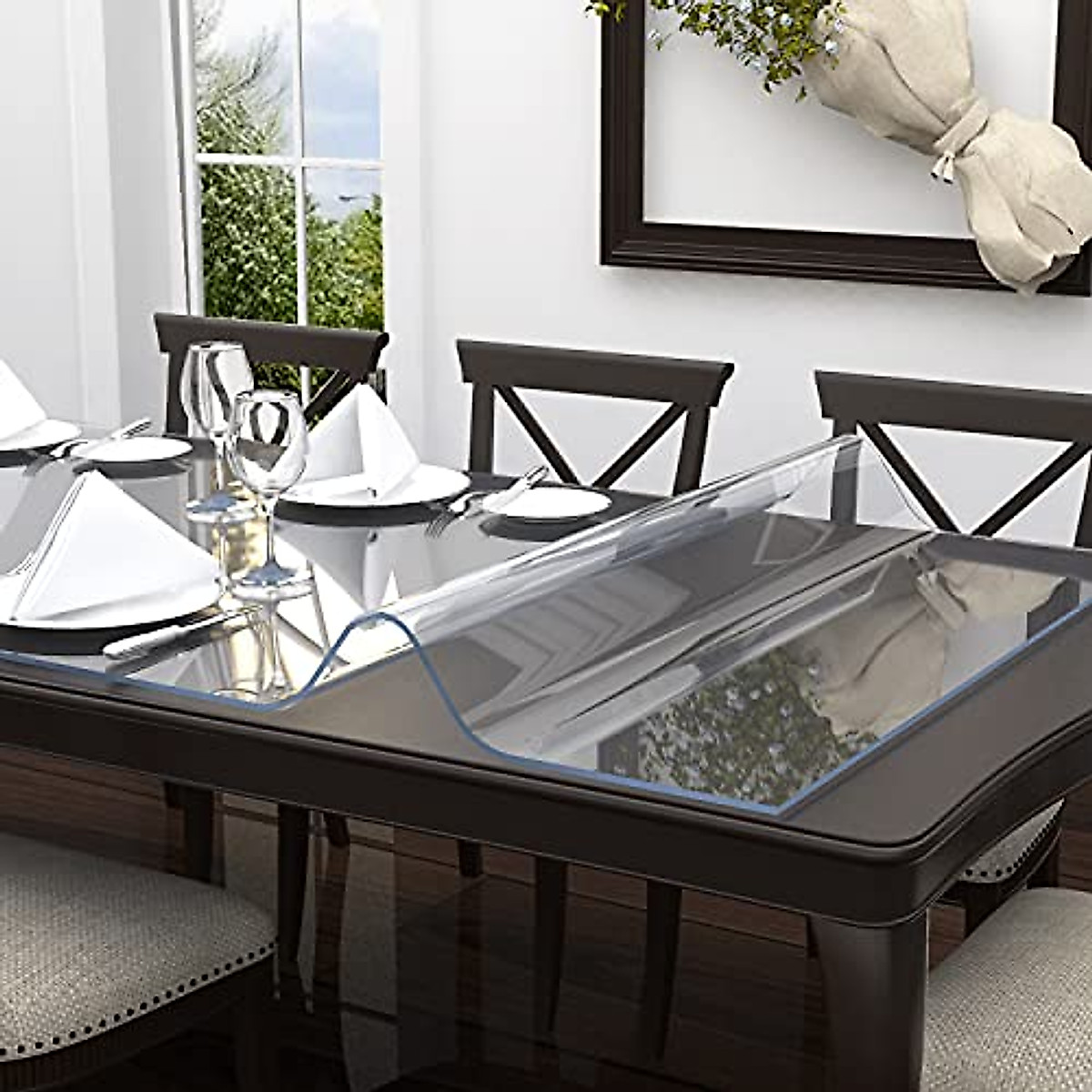 ETECHMART 36 x 60 Inch Clear Table Cover Protector, 1.5mm Thick Custom PVC Table Cover Tablecloth, Plastic Desk Pad Mat, Waterproof Vinyl Table Top Protector for Kitchen, Coffee Table, Writing Desk