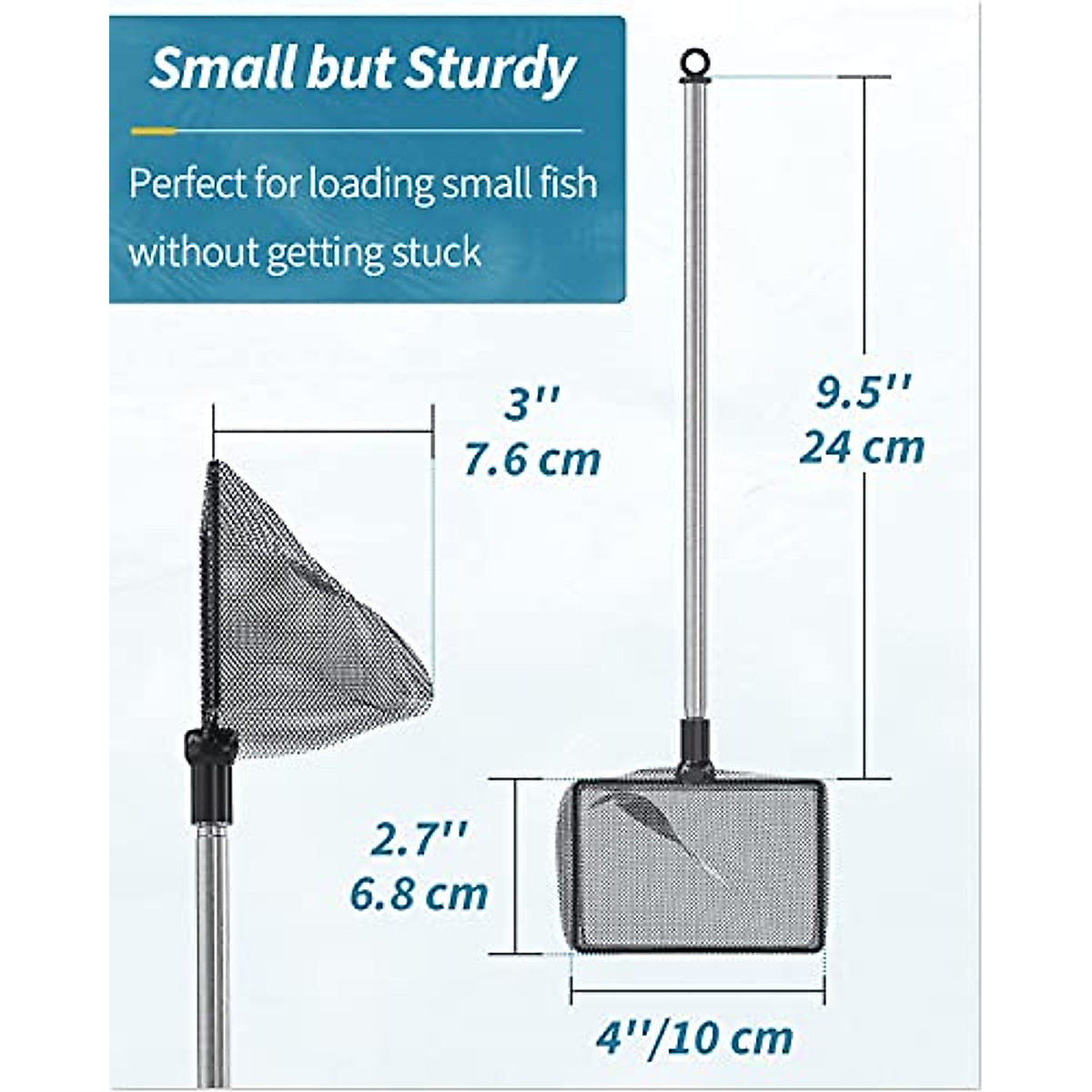 Pawfly 4 Inch Aquarium Fish Net with Telescopic Stainless Steel Handle Small Square Net with Soft Fine Mesh Sludge Food Residue Wastes Skimming Cleaning Net for Fish Tanks Small Koi Ponds and Pools