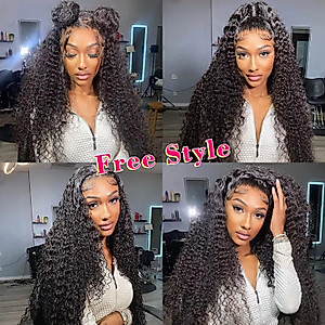 30 Inch Lace Front Wig Human Hair for Black Women 180% Density HD Transparent 13x4 Deep Wave Lace Front Wigs Human Hair Pre Plucked Wet and Wavy Brazilian Curly Glueless Lace Frontal Wigs (30Inch）