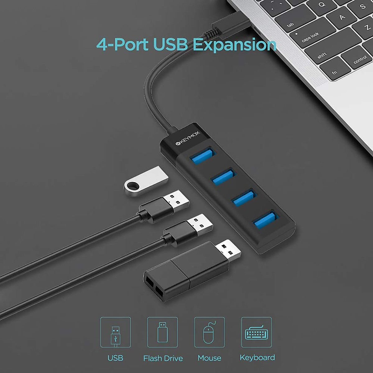 4-Port USB C Hub, KEYMOX Compact Size Type C Adapter with 4 USB 3.0 Ports USB Type C Hub for MacBook Pro 2019/2018/2017, Google Chromebook Pixelbook, XPS, Samsung S9/S8 and More USB Type C Devices