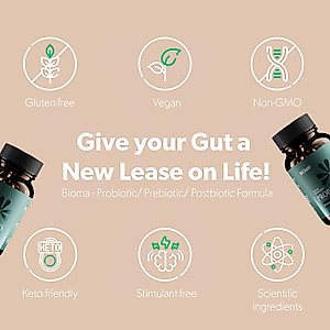 BIOMA Probiotics for Weight Management & Digestive Health, 3 in 1 Gut Health Probiotics and Prebiotics/Postbiotics, Slow Release Synbiotic Probiotic Capsules for Gut Health Multi Enzyme (60 Caps)