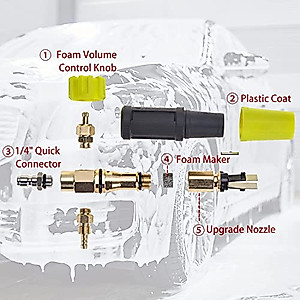 M MINGLE High Pressure Washer Gun Snow Foam Lance, 4000 PSI Cannon Foam Blaster Power Washer with 1/4" Quick Connector, Car Wash Foam Cannon Kit with 5 Pressure Washer Nozzle Tips, 1 Liter