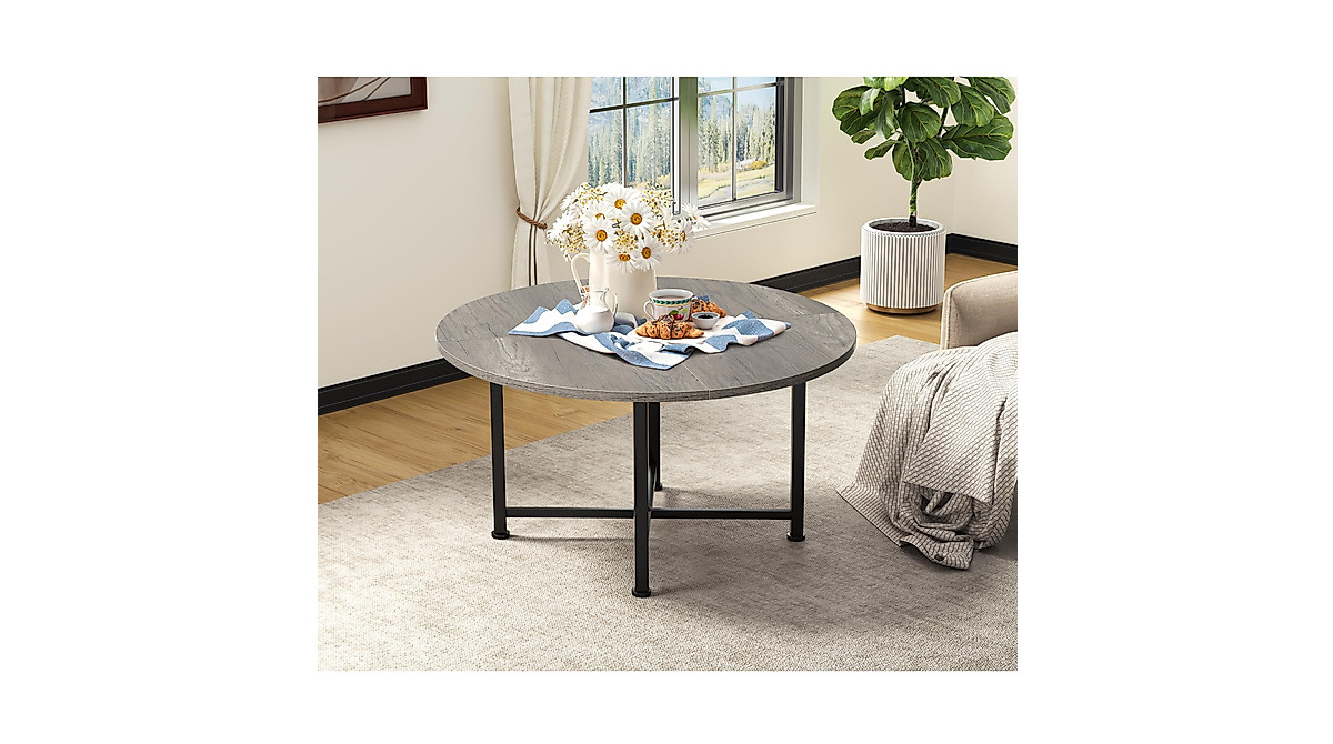 SENIG White Oak Round Coffee Table | 2-Tier Storage & Style