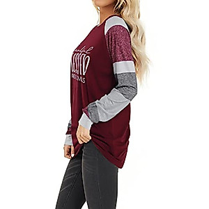 Thankful Blessed and Kind of a Mess Shirt Women Blessed Tshirt Color Block Splicing Top Thanksgiving Long Sleeve Shirt Red