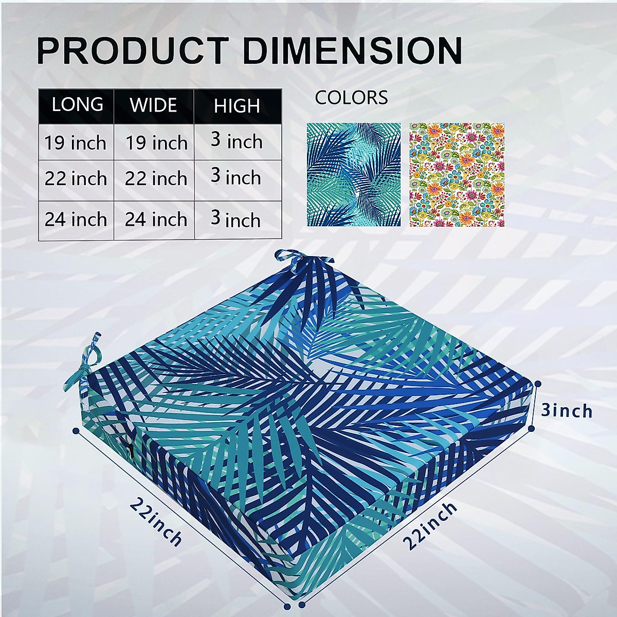 idee-home Outdoor Patio Chair Cushions Set of 2, Outdoor Chair Cushions for Patio Furniture, Replacement Seat Cushions 22 x 22 Waterproof