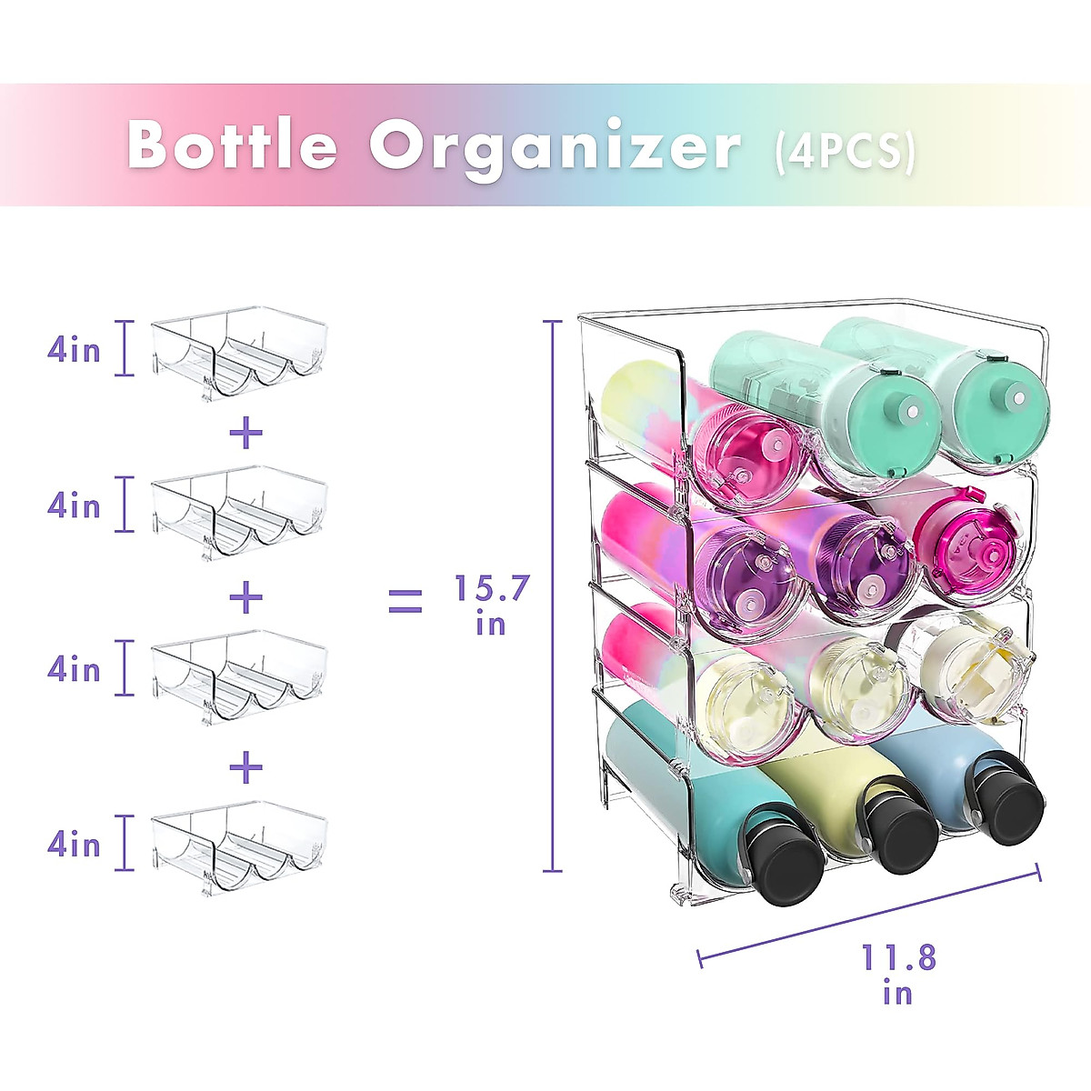 Plastic Stackable Water Bottle Holders Wine and Water Bottle Organizer Cabinet Organization Rack Kitchen Pantry Refrigerator Storage Bins