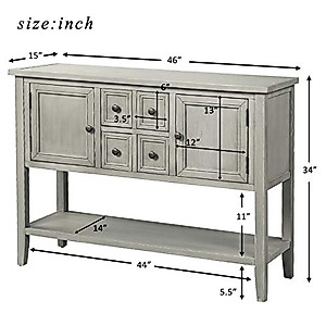 46 inch Solid Wood Console Table Series Buffet Sideboard Sofa Table with 4 Drawers/2 Doors Cabinet/Bottom Display Shelf for Living Room, Kitchen, Dining Room, Entryway and Hallway