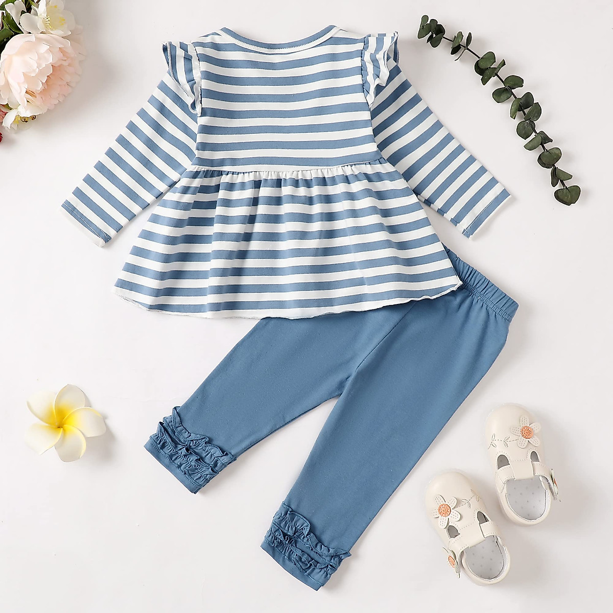 Baby Girl Clothes Toddler Girl Cute Outfits Long Sleeve Ruffle Shirt Solid Pants Little Baby Girl Fall Winter Clothes 12-18 Months