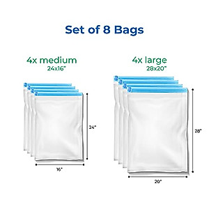 8 Pack Travel Space Saver Bags Vacuum Storage, with Sizes Medium to Large, Sealer Bag Roll-up Compression Storage No Vacuum Needed and Packing Organizers for Travel, comforters, blankets, and Clothes