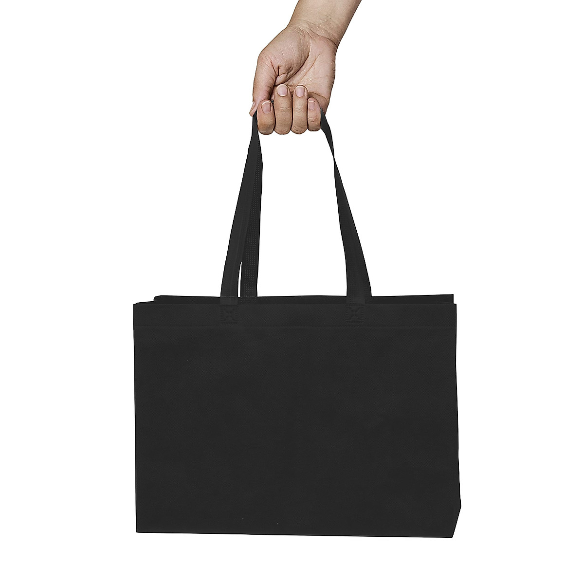 ZENPAC Black Reusable Gift Bags with Handles, Large Canvas Fabric Tote for Small Business, Retail, Grocery, Merchandise, Holidays Bulk, 16x6x12 12 Pack