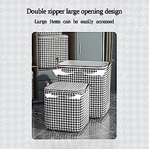 Houndstooth Storage Boxes 3PC, Large Clothes Blanket Storage Bags, Storage Containers with Handles, Closet Organizers and Storage Bins for Comforter Clothing Toys Bed Sheets Pillows, Portable Dorm Storage Containers with Lids (3PC)