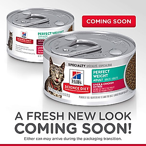 Hill's Science Diet Perfect Weight, Adult 1-6, Weight Management Support, Wet Cat Food, Liver & Chicken Minced, 2.9 oz Can, Case of 24