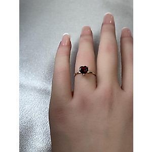 Takar 10K Garnet Gold Ring For Women, 7mm Solitaire Heart-Shaped Garnet Ring, Red Gemstone Statement Ring, January Birthstone Rings, Birthday Gold Jewelry In Rose White and Yellow Gold