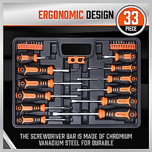 HORUSDY 33-Piece Magnetic Screwdrivers Set with Case, Includs Phillips, Slotted, Pozidriv, Torx