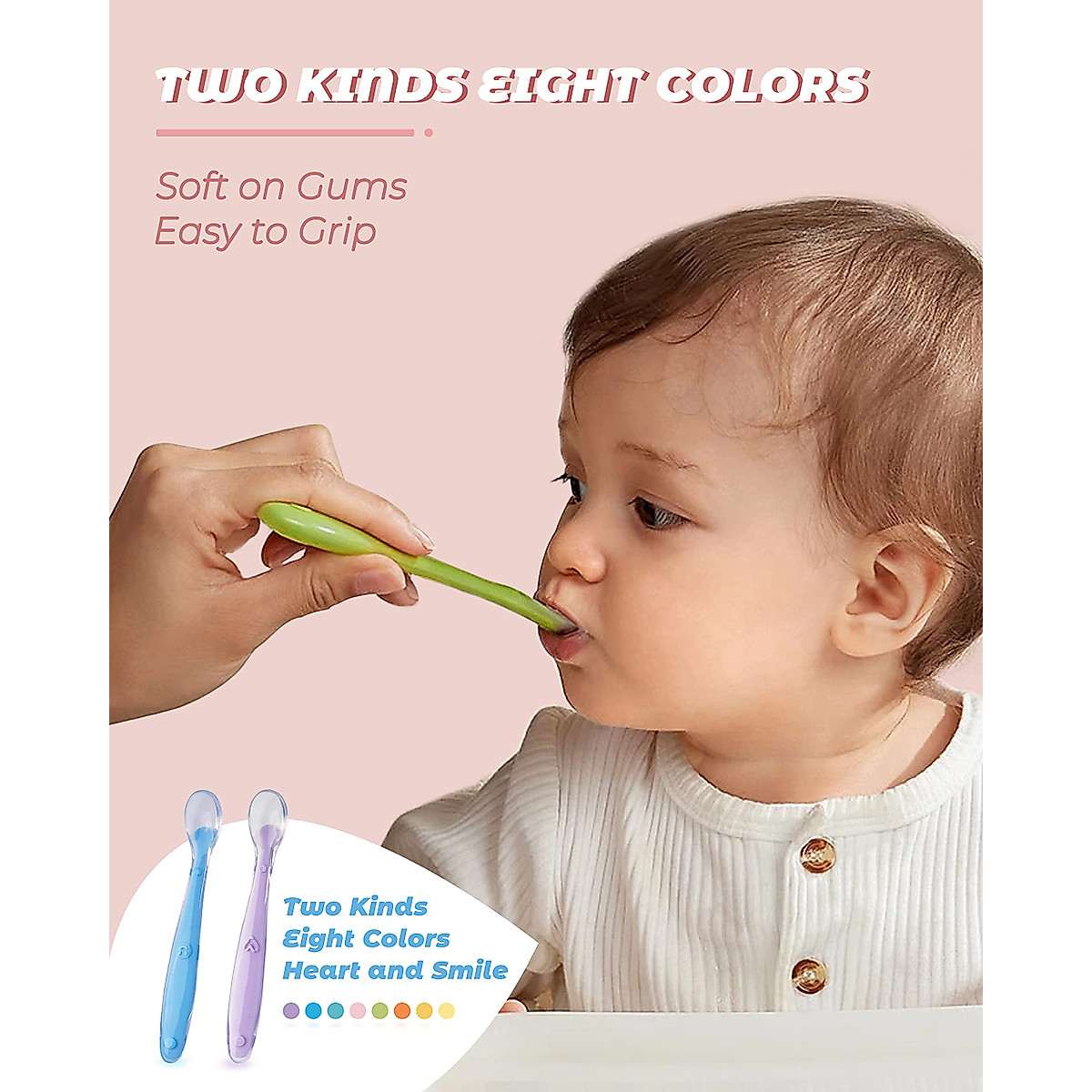 8 Pcs Silicone Baby Spoons First Stage, Baby Spoons Self Feeding 6+ Months, Toddler Utensils for Baby Led Weaning