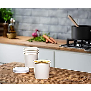 Comfy Package 12 oz. Paper Food Containers with Vented Lids, to Go Hot Soup Bowls, Disposable Ice Cream Cups, White - 25 Sets