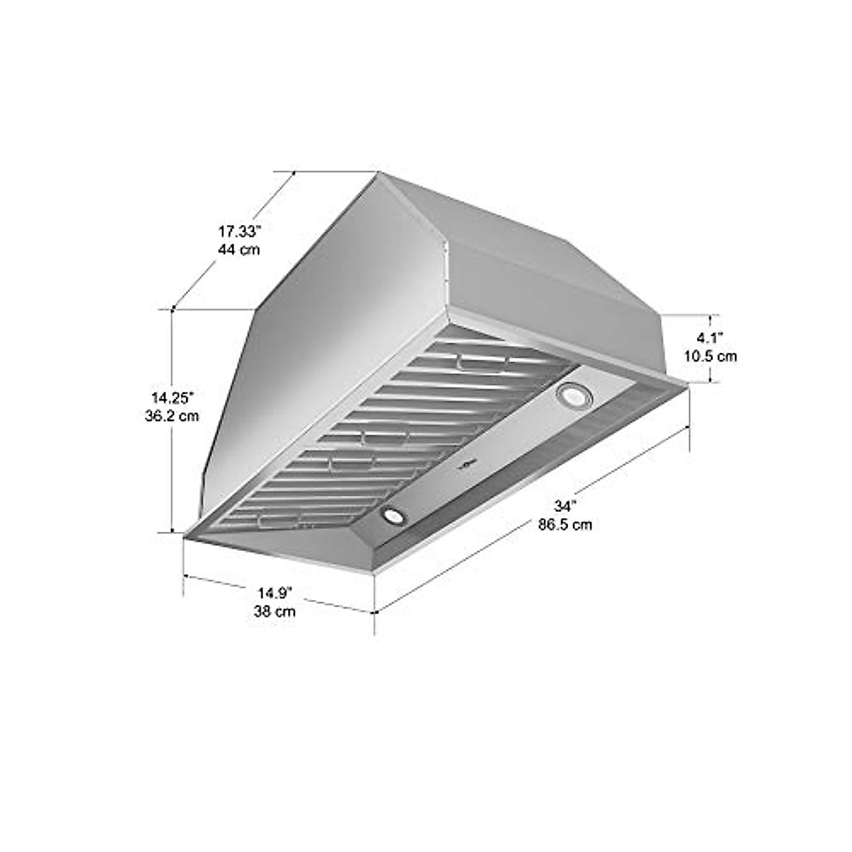 Ancona AN-1313 Chef Series Built-in 34" Ducted 600 CFM Insert Range Hood with LED Lights in Stainless Steel