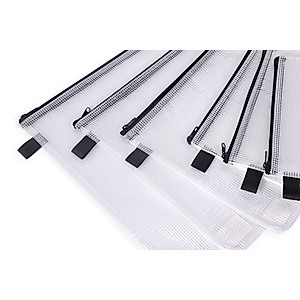 Nova Filer Reinforced Mesh Zipper Bag, Vinyl, 4 Assorted Sizes, Clear
