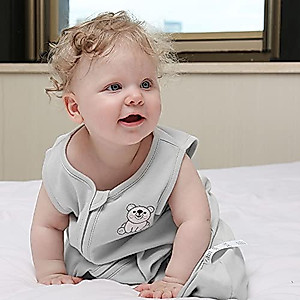 DaysU Cotton Baby Wearable Blanket, Sleeveless Baby Sleep Sack with One-Way Zipper, Embroidered and Printed Baby Wearable Blanket for Newborn Baby Unisex 18-24 Months, 2-Pack, Grey Bear