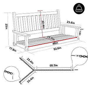 VEIKOU Wooden Porch Swing, 4FT Patio Swing with Hanging Chains, Armrest, Heavy Duty 550lbs, Outdoor Swing for Patio Garden Yard, Rustic