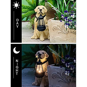 JeeKoudy Solar Outdoor Statues with Solar Led Lamp, Golden Retriever Statue Outdoor with Solar Led Home Garden Decoration Windproof Lamp Realistic Dog Decor