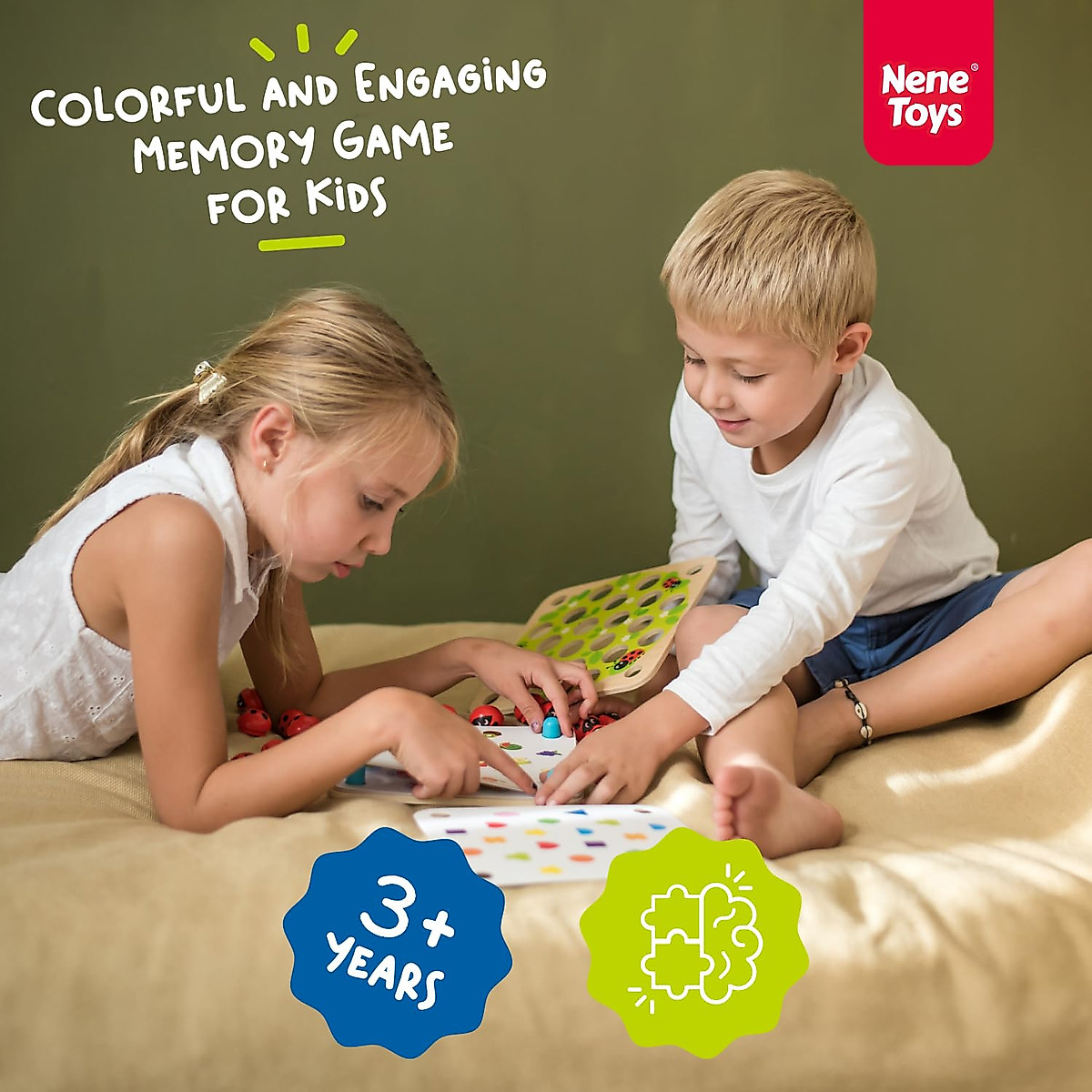 Nene Toys Ladybug Memory Game - Wooden Matching Game for Kids Age 3-5 with 10 Patterns - Educational Family Board Game