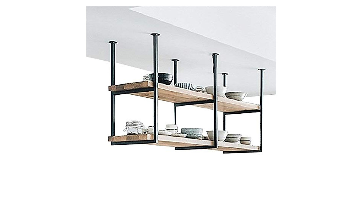 NERDOH Ceiling Shelf Brackets 2 Layer,Hanging Wooden Ceiling Shelf Wine ...