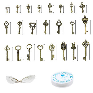 46 PCS Antique Bronze Vintage Skeleton Keys Charms Potter Flying Keys Enchanted Key With 50 Pairs Dragonfly Wings and 105 Yards Fishing Line For Jewelry Making Necklace Crafts