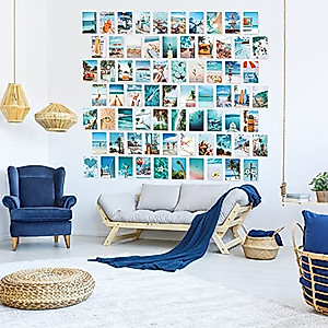LIIGEMI 70PCS Blue Wall Collage Kit Aesthetic Pictures,Summer Beach Collage Print Kit,Bedroom Decor for Teen Girls,VSCO Girls Bedroom Decor,Room Decor Aesthetic,Double- Sided,70 Set 4x6 Inch