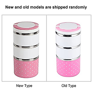Oumefar Bento Box Pink Cylindrical Thermal Bento Box 1-3 Layer Changeable Insulation Thermo Thermal Lunch Box Food Storage Container with Wave Dot Pattern
