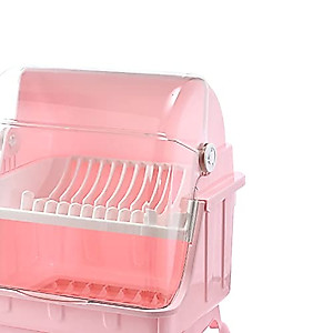 Pilipane Dish Drying Rack, Dish Rack with Cover, Cutlery Dish Drainer Rack with Lid Cover,Over The Sink Dish Drying Rack, Multifunctional Kitchen Tableware Storage Box(Pink)