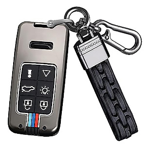 SANRILY Luminous 6 Button Key Fob Cover Case Fit for Volvo 2017 2018 S60 S80 V40 V60 V70 XC60 XC70 Keyless with Keychain Black