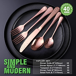 Copper/Rose Gold Silverware Set, OGORI 40-Piece Stainless Steel Flatware Set, Kitchen Utensil Set Service for 8, Mirror Polished Tableware Cutlery Set for Home and Restaurant, Dishwasher Safe