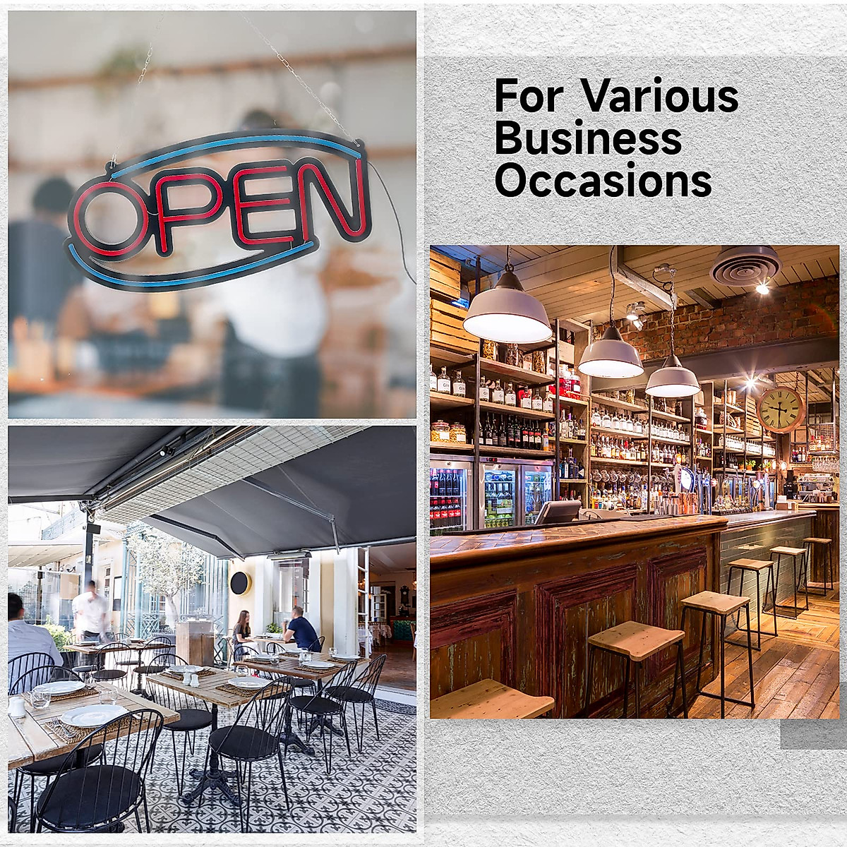 LED Neon Open Sign for Business, YHomU 24" x 12" Large LED Business Neon Open Sign, Remote Control Bright Light Sign with Dimmer & 8 Dynamic Effects, Business Open Sign for Cafes Stores