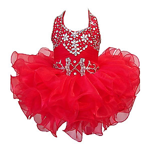 Junguan Toddler Girls Halter Pageant Cupcake Dresses Little Baby Short Ball Gowns with Crystals 2020 7 US Red
