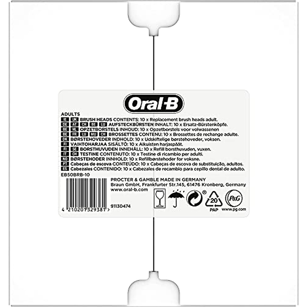 Oral-B CrossAction Toothbrush Head Black, CleanMaximiser Technology, 10 Counts, Mailbox Sized Pack, 7 g