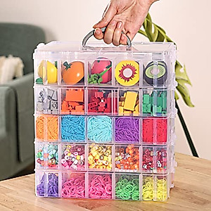 QUEFE 5-Tier Stackable Storage Container Box with 50 Compartments, Plastic Organizer Box for Arts and Crafts, Toy, Fuse Beads, Washi Tapes