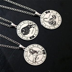 12 Constellation Necklace Stainless Steel Coin Disc Zodiac Horoscope Pendant Necklace for Women Men Personalized Jewelry(Taurus)