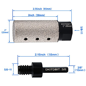 Diamond Coated Finger Bit, 1" Tile Milling Bit to Enlarge Grind Polish Shape Holes on Porcelain Ceramic Marble Granite Tile Countertop, with 5/8-11 Thread to 3/8" Hex Shank Adapter, Diameter 25mm