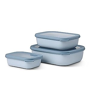 Mepal Cirqula Multi Rectangular 3-Piece (500 + 1000 + 2000 ml) Nordic Blue-Bowl Set-Food Storage Containers-Stackable-Dishwasher Safe, Polypropylene Thermoplastic elastomer, Flach