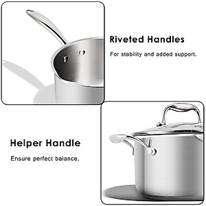 Rorence Stainless Steel Saucepan Sauce Pan with Pour Spout & Glass Lid with Strainer - 3.7 Quart