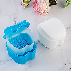 Denture Bath Cup, 4 Pack Dentures Box Storage Soak Container with Strainer Basket Leak-proof Lid False Tooth Holder Organizer for Home Office Travel Cleaning