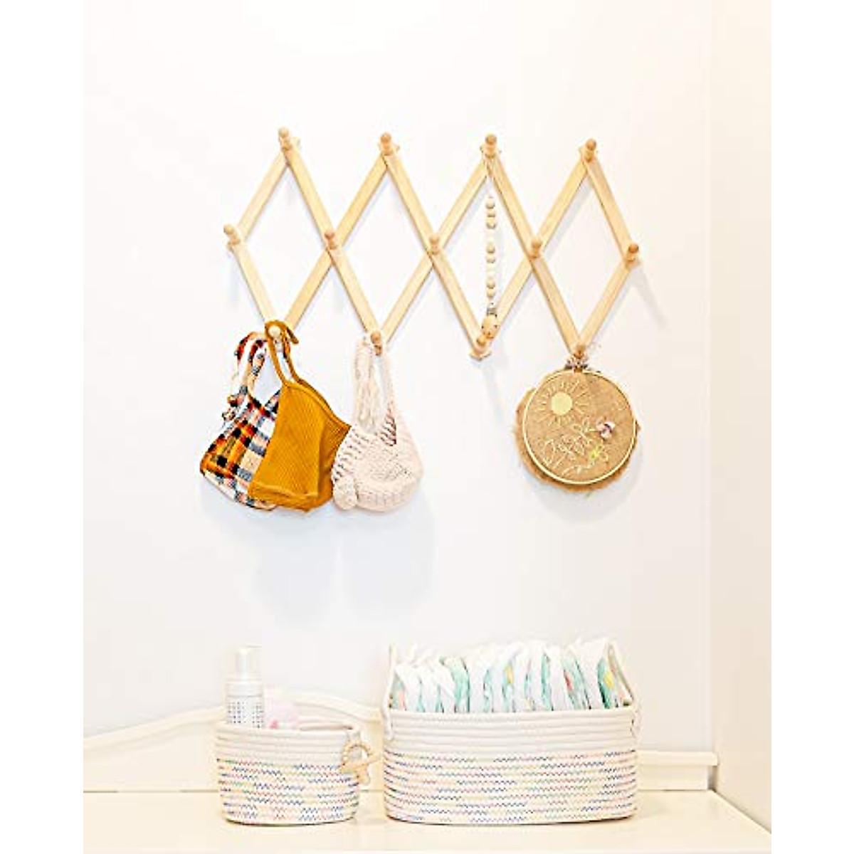 OrganiHaus Set of 3 Rainbow Nursery Storage Baskets for Shelves, Baby Changing Basket, Small Woven Baskets for Storage, Cotton Rope Basket for Toys, Basket with Handles, Round Towel Basket Bins